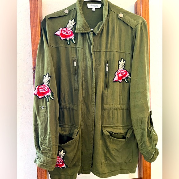 Charlotte Russe | Jackets & Coats | Green Floral Rose Fitted Jacket ...